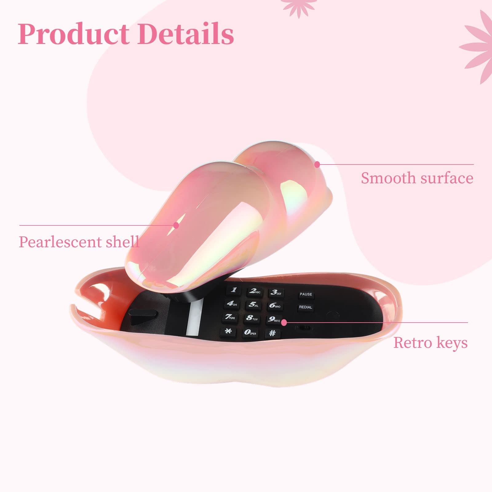 Pink Lip Phone, Homaisson Novelty Lip-Shaped Phone Retro Pink Corded Landline for Home Office Store Retro Phone Decoration-9.06 x 4.92 x 2.91 inches