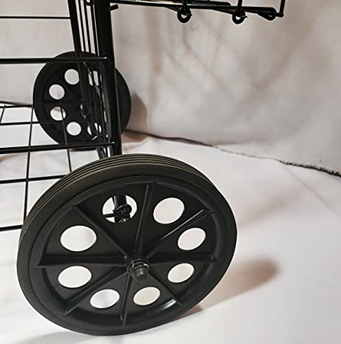 PrimeTrendz Jumbo Shopping/Laundry Folding Cart | Double Basket | Front Moving Swivel Wheels | Thicker Soft Sponge Handle | Color: Black