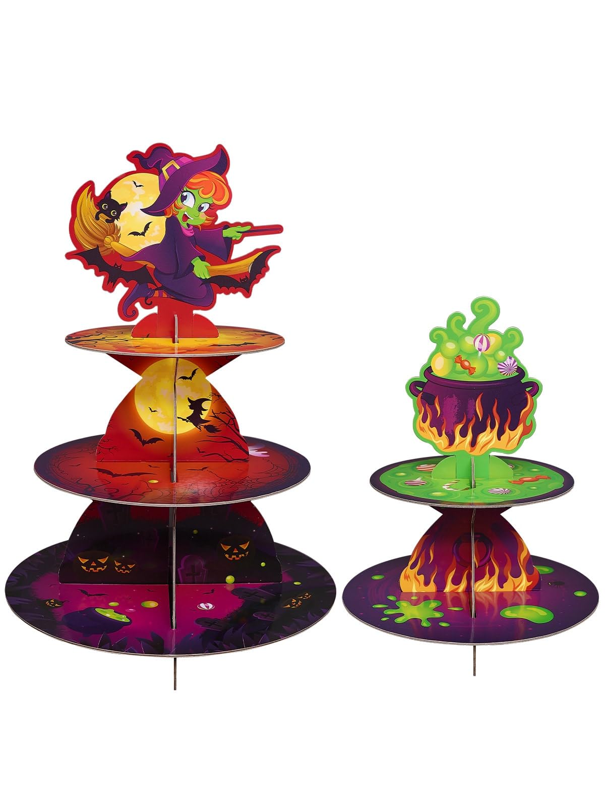 Halloween Cupcake Stand - 2 PCs Halloween Cake Stands Halloween Party Cupcake Decorations Disposable 3 Tier Tray Cake Decorations Kids Witch Halloween Birthday Dessert Tower Cupcake Display Stand