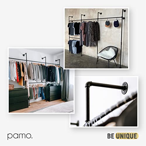 pamo Industrial Loft Design Kim III Edge Clothes Rail Over Corner Coat Rack for Walk-In Wardrobe Wall I Bedroom Clothes Rack Made of Black Sturdy Tubes for Wall Mounting