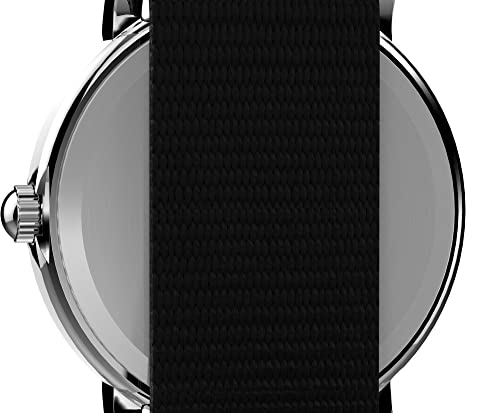 Timex Women's Weekender 31mm Watch – Silver-Tone Case White Dial with Black Fabric Strap