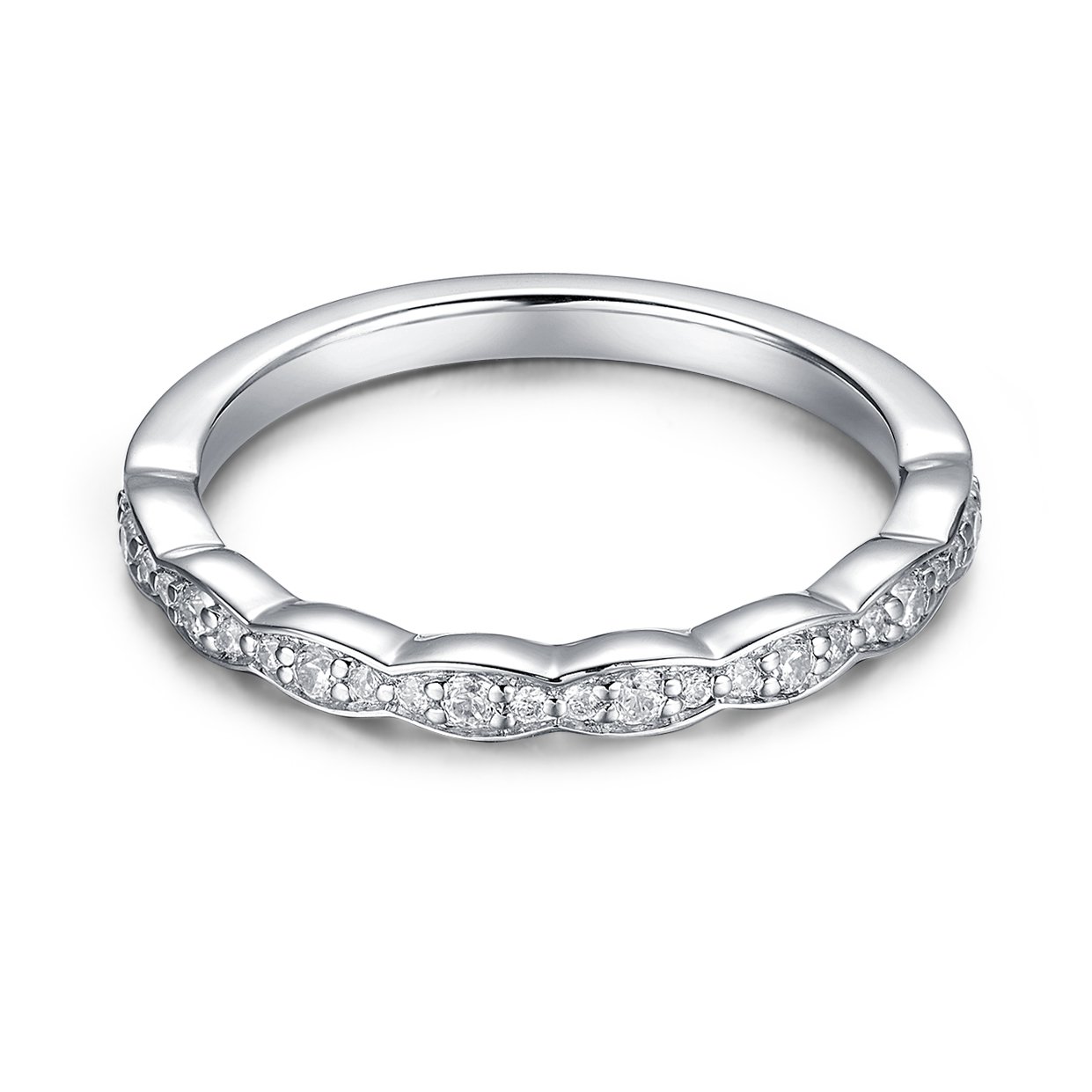 HAFEEZ CENTER Marquise Design Stackable Micropave Simulated Diamond Cubic Zirconia CZ Wedding Band Eternity Ring, Rhodium Plated Sterling Silver (8)