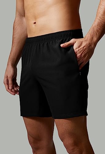 GYM REVOLUTION Men's 5 Pack Workout Running Gym Quick Dry Training Shorts with Zipper Pockets Black Grey Dark Grey Army Green Khaki L