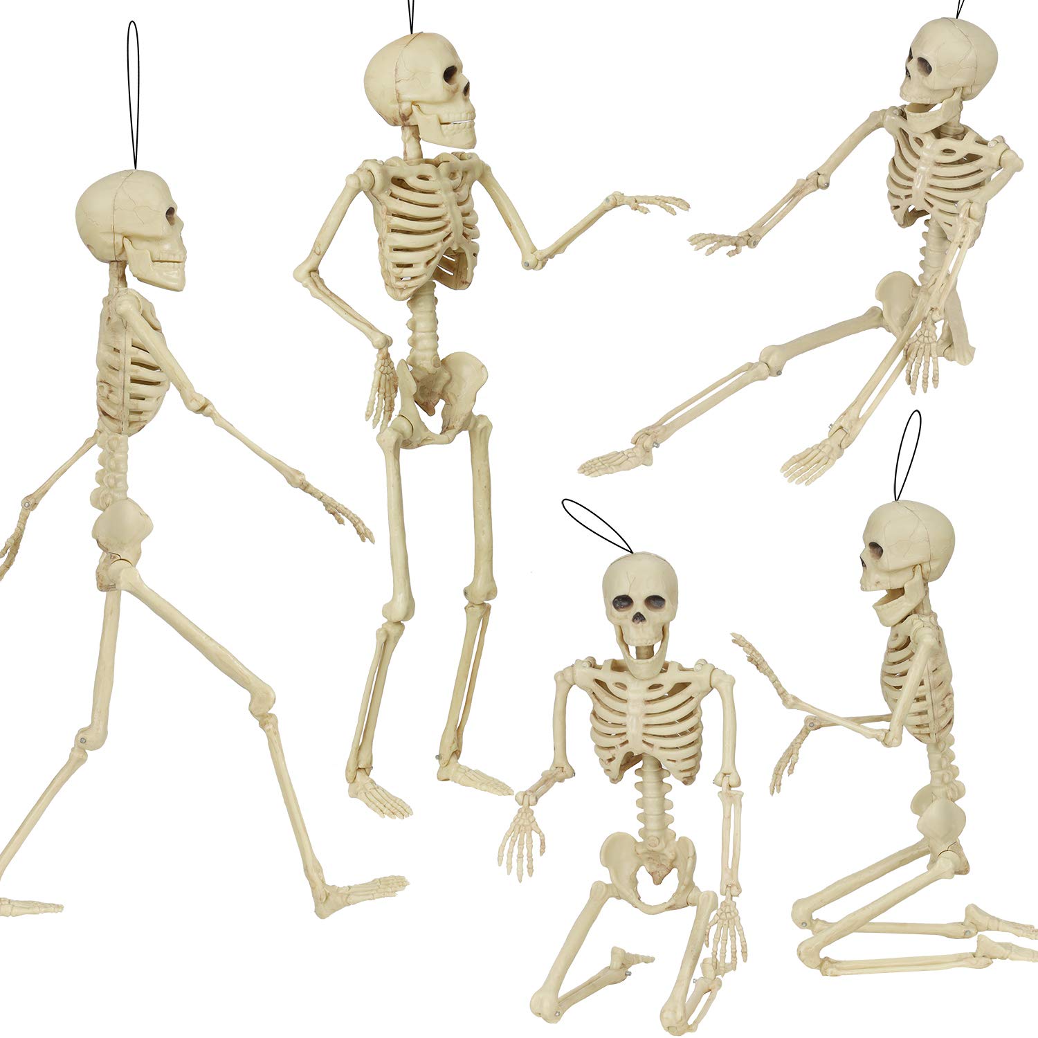 Halloween Hanging Skeleton Ghosts Full Body with Movable Posable Joints Scary Props for Front Yard Patio Lawn Garden Party Décor and Holiday Decorations (5, White)
