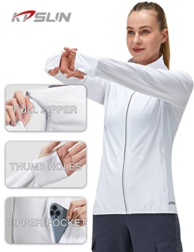 Women's UPF 50+ UV Sun Protection Clothing Long Sleeve Athletic Hiking Shirts Lightweight SPF Zip Up Outdoor Jacket (White,M)