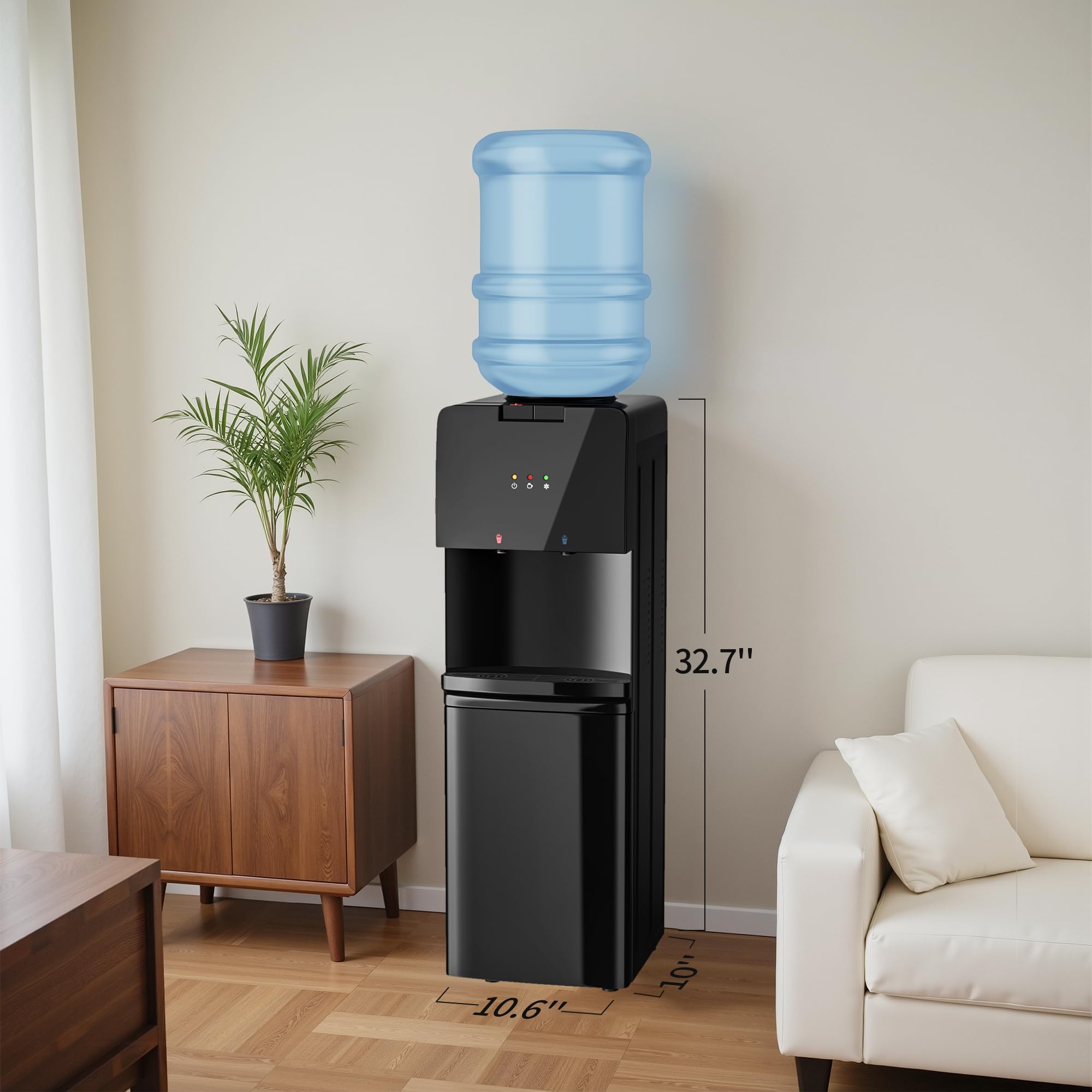 Urbansync Top Loading Cold & Hot Water Dispenser,3 Temperature Settings, Water Cooler for 3 or 5 Gallon Bottles, Removable Drip Tray & Child Safety Lock, Home, Office, Living Room.
