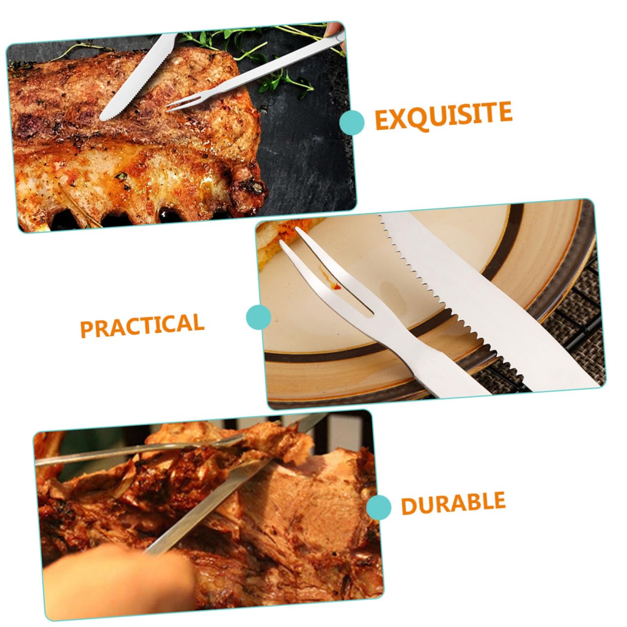 Happyyami 4 Sets Barbecue and Fork Stainless Carving Fork Guard Barbecue Cutter Carving for Meat Kitchen Fork Utensil Meat Fork Sushi Kit Kitchen Gadget Cutting Machine Portable
