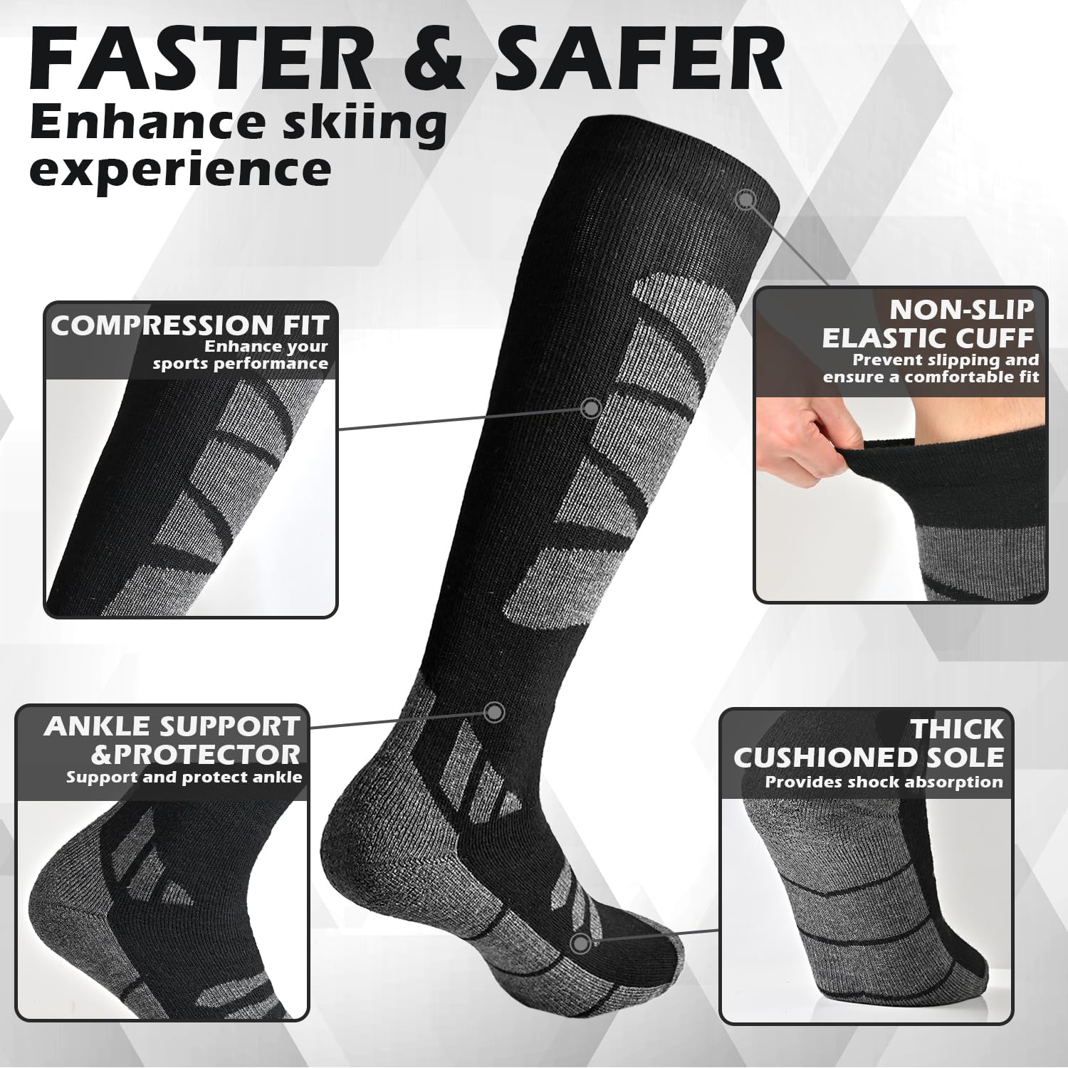 IRAMY Merino Wool Thermal Knee High Warm Socks Men Women 2 Packs For Winter Skiing Snowboarding Hunting Cold Weather