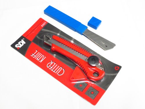 SDI-5421 Snap-off Utility Knife with 12 Set of Sk2+cr Blades, 18mm Heavy Duty Cutter