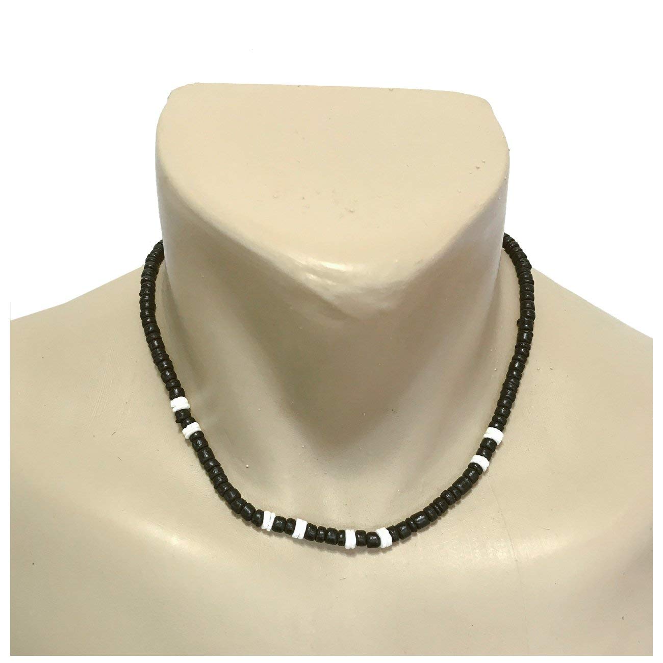 Hawaiian Jewelry 18" Tropical Jewelry Black Coconut Bead and Puka Shell Necklace