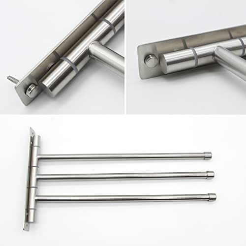 Swivel Towel Rack Wall Mounted Rotates Towel Bar SUS304 Stainless Steel 3-Arms Towel Swing Hanger Space Saving Storage Organizer Towel Holder for Bathroom, Kitchen,Brushed Finish