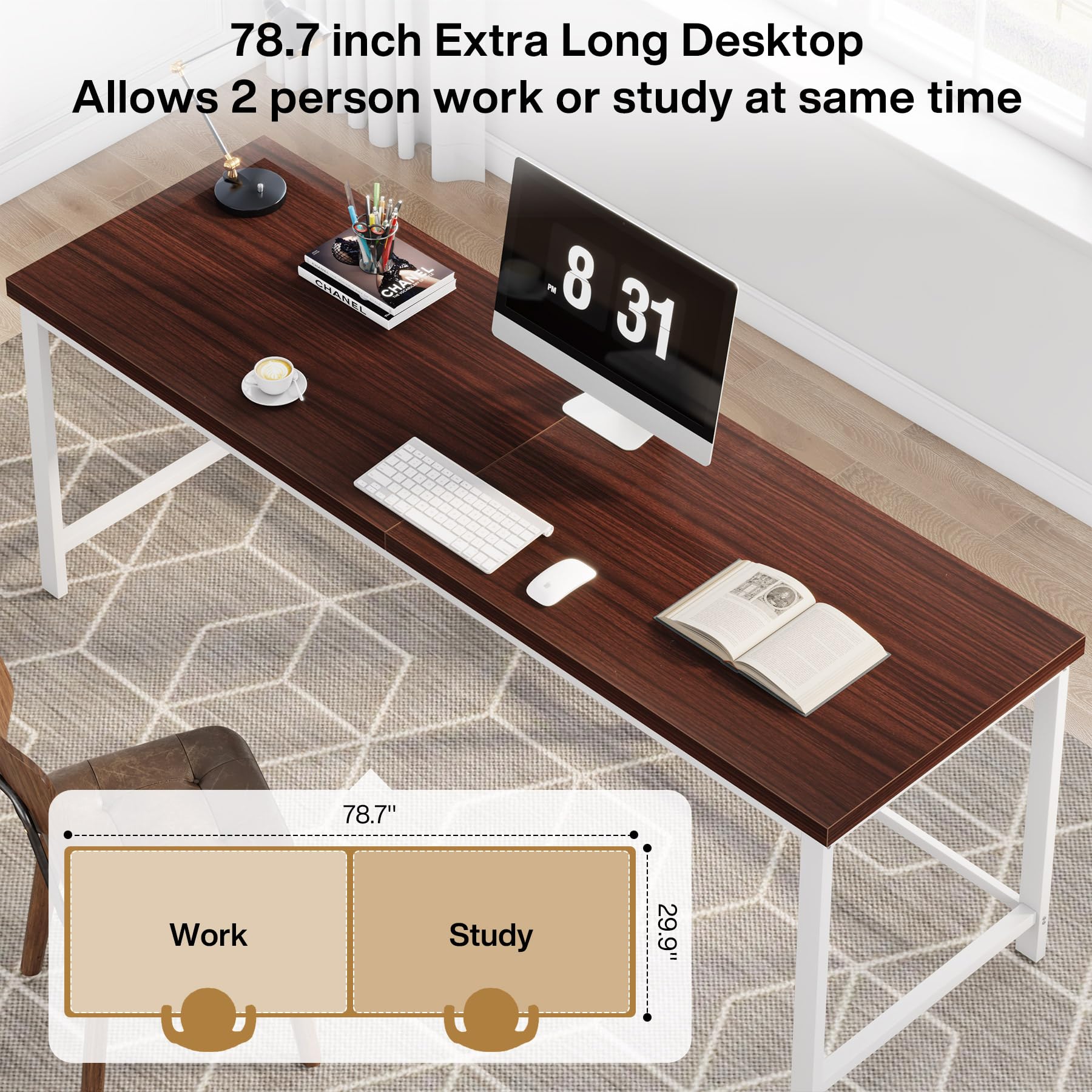 Tribesigns 78.7 inch Double Computer Desk, Extra Long 2 Person Desk Workstation, Large Office Desk Study Writing Table for Home Office