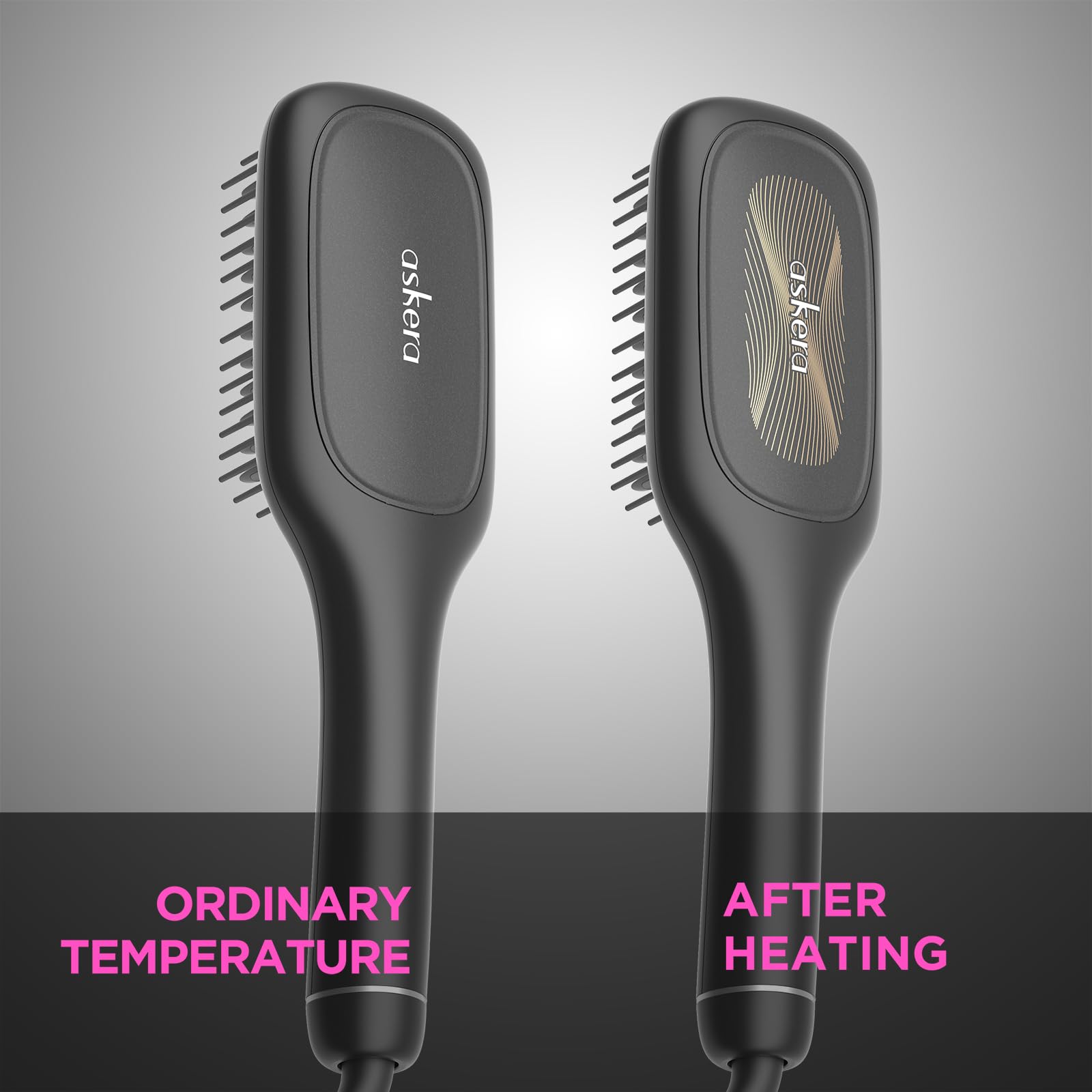 Hair Straightener Brush, Askera Negative Ion Ceramic Straightening Brush with 14 Temp Settings, Anti-Scald Feature & Temperature Lock & Auto-Off Function, Elecric Hot Comb for Women (black)