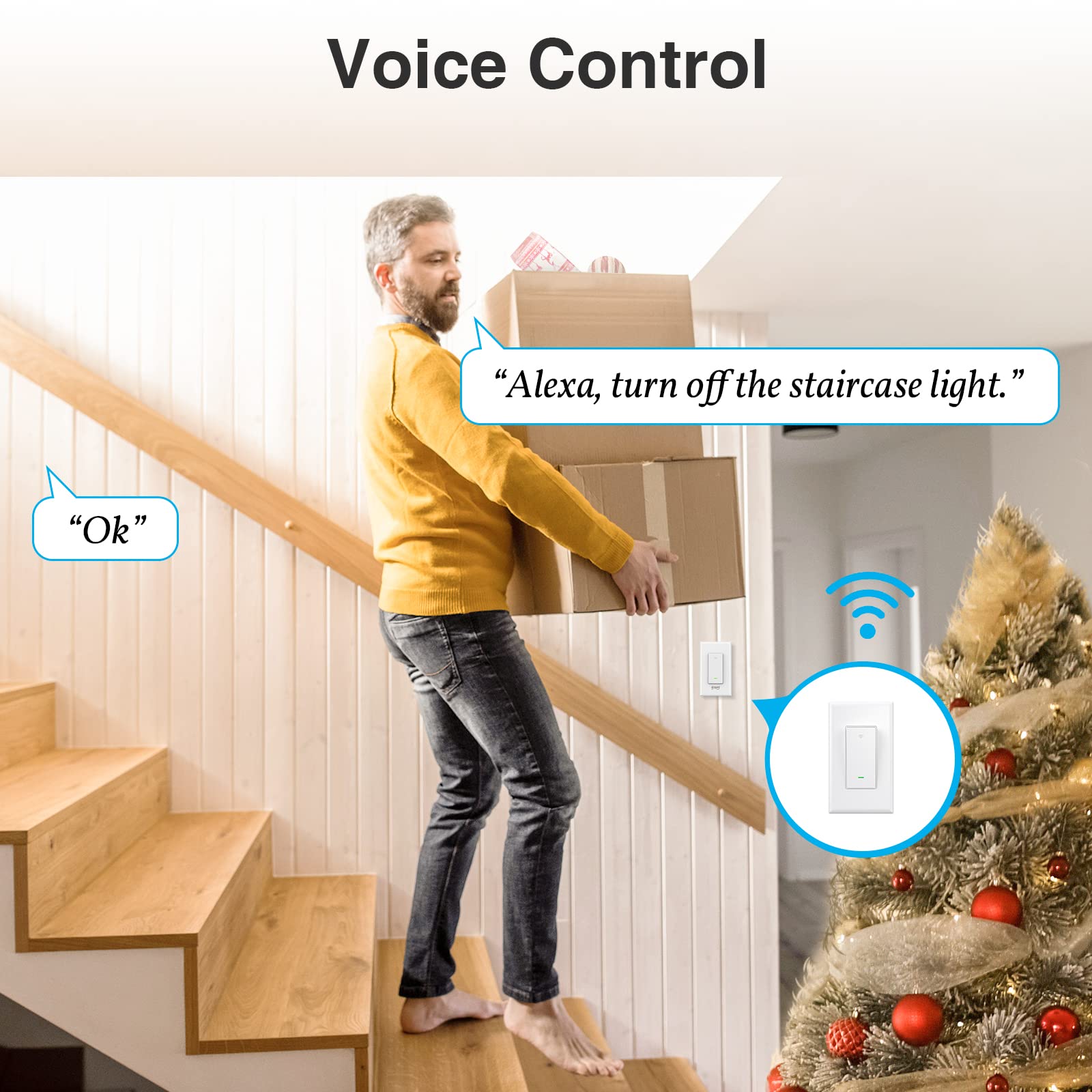 OHMAX Smart Light Switch, 3 Way 2.4GHz Wi-Fi Smart Switch Compatible with Alexa and Google Home, Single Pole Wall Switch for Lights, Neutral Wire Required, No Hub Required (2 Pack)