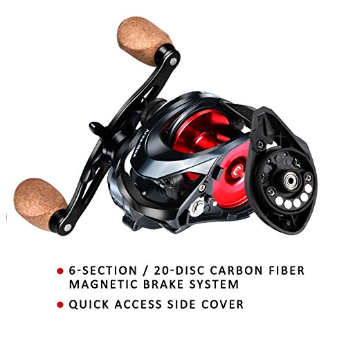 Goture Ares-Max Baitcasting Fishing Reel 22LB Carbon Fiber Drag, 6.3:1 Low Profile Baitcaster Reel with Magnetic Brake System10+1 Shielded Bearings (Left Handle with Cork Knob)