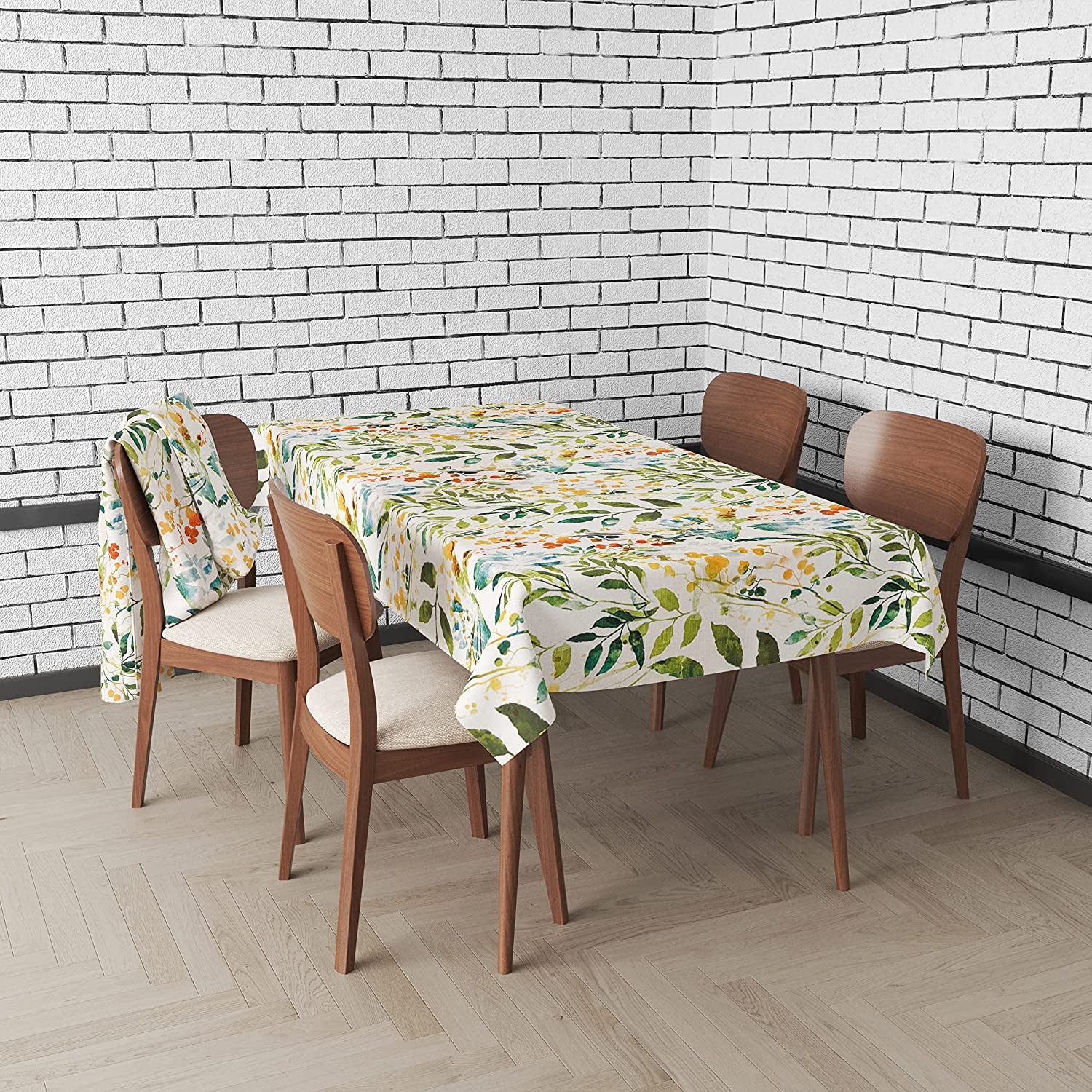 Kovot Tablecloth Floral 60" x 84" Table Cover for Indoor or Outdoor Summer Spring Fall Flower Design Rectangle Oblong Tablecloth - Green Leaves
