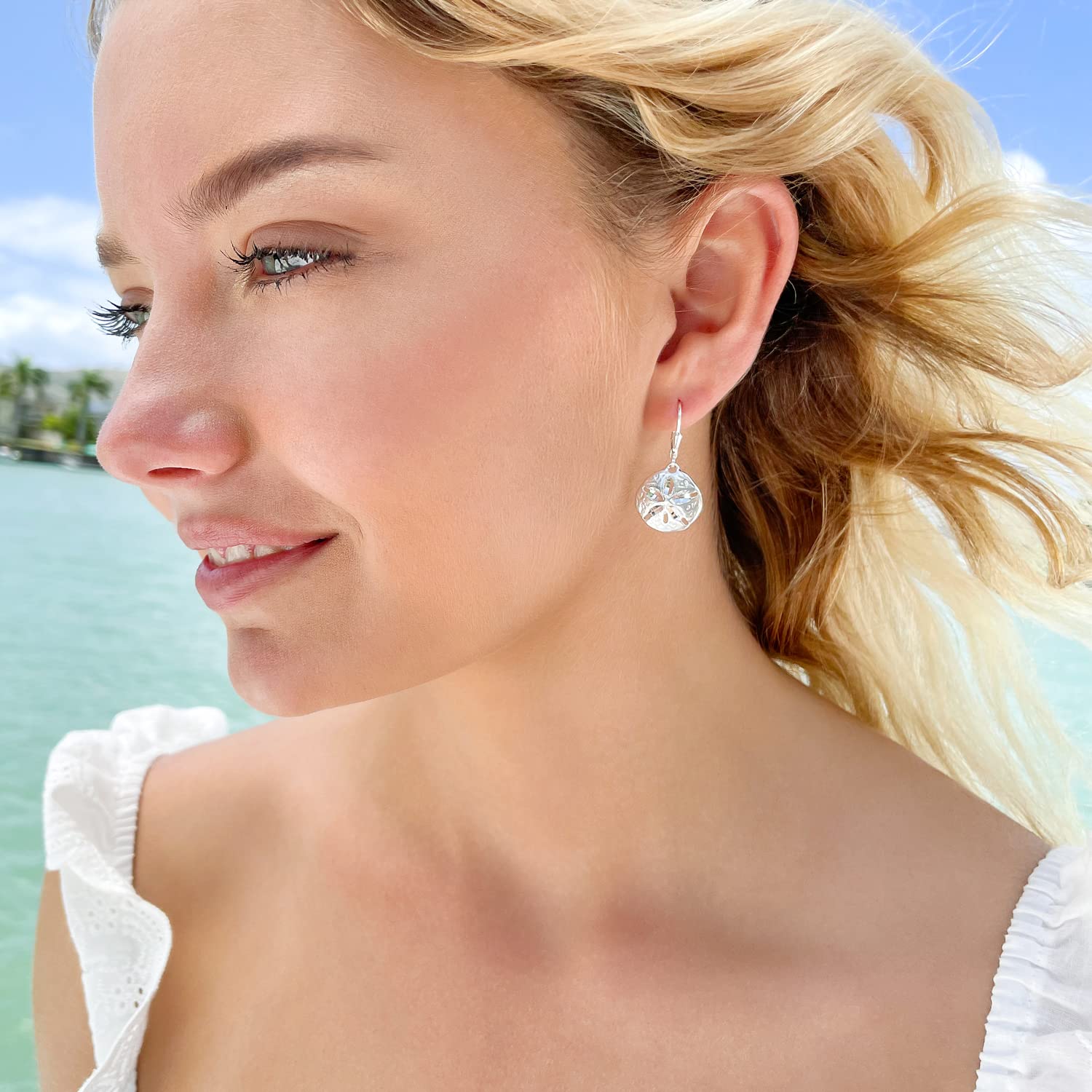 Hawaiian Silver Jewelry Sand Dollar Beach Earrings – Premium Sterling Silver Dangle Earrings – Beautiful Beach Earrings for Women – Comfortable and Lightweight – Reliable Closure