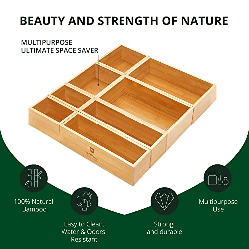 ROYAL CRAFT WOOD Large Adjustable Bamboo Drawer Dividers Organizers with Bamboo Storage Box Set of 8