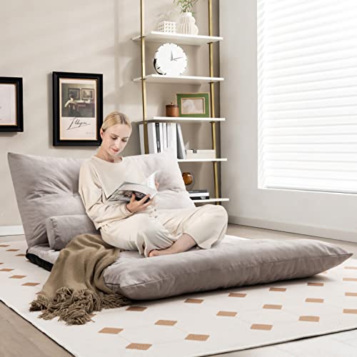 TUOCHUFUN Fluffy Lazy Sofa, Adjustable Floor Sofa Bed with 2 Lumbar Pillows (Gray)