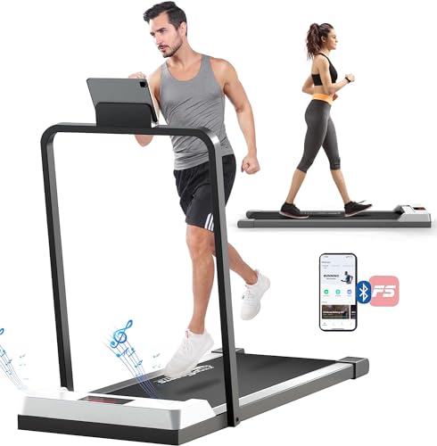 Under Desk Treadmill 2 in 1 Walking Pad Desk Treadmill, Powerful Quiet Walking Jogging, Bluetooth Audio Treadmill with LED Display, Running Treadmill Work with Remote Control & App, Installation-Free