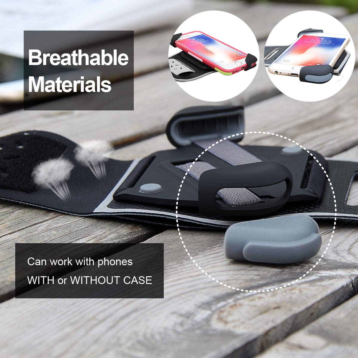 HANZIUP Running Armband for iPhone Xs Max XR X 8 7 6S Plus Samsung Galaxy S9 S8 Note 8 Google&More,Adjustable One-Hand Quick Lock Phone (w/CASE ON) Holder+Card Slot for Hiking Cycling Climbing (Gray)