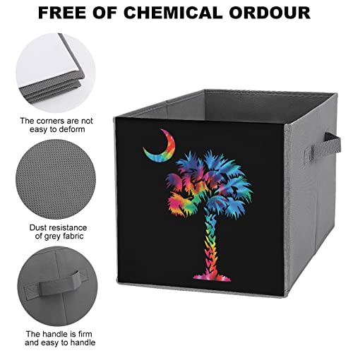 Tie Dye South Carolina Flag Large Cubes Storage Bins Collapsible Canvas Storage Box Closet Organizers for Shelves