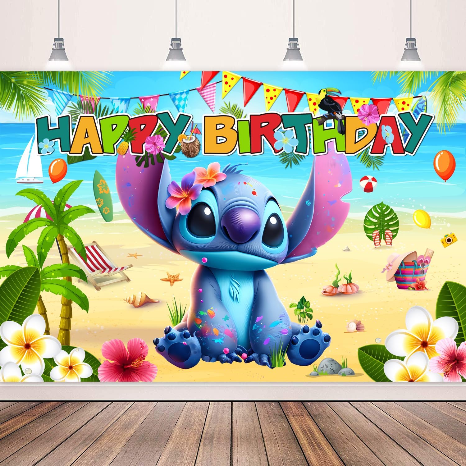 Titenmaoyi Birthday Party Decorations, 5x3ft Happy Birthday Backdrop Hawaiian Banner Background for Tropical Beach Birthday Party Decorations