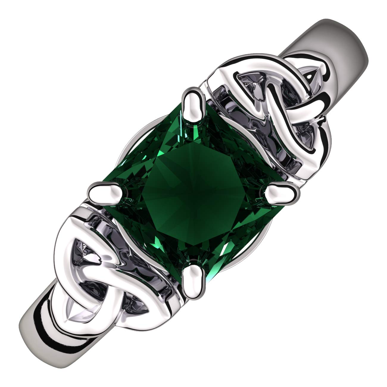 GWG Women's Rings Gift Sterling Silver Ring with Large Emerald Green CZ Square Stone Graced with Celtic Trinity Knots on Sides - 9 for Women