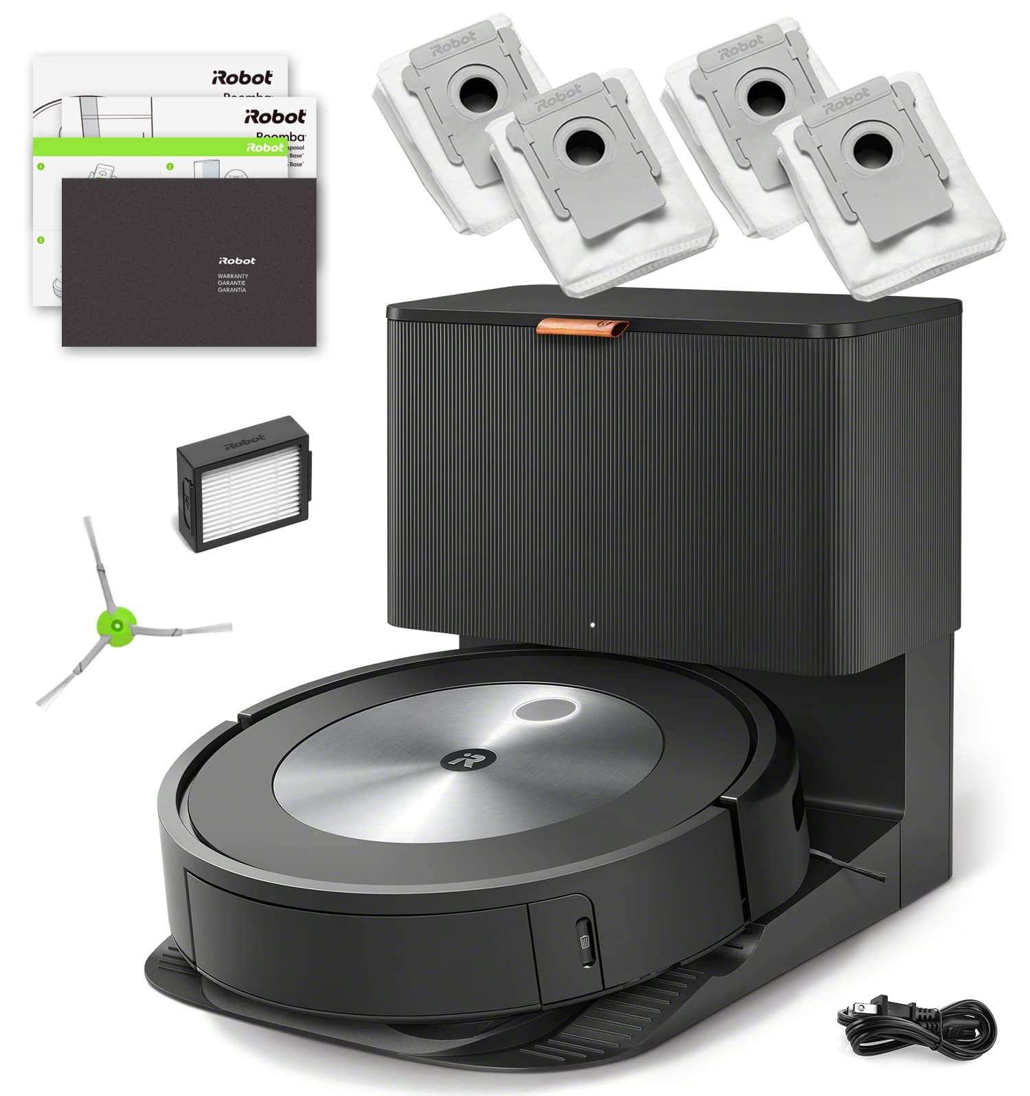 iRobot j7+ (j7 Plus) 7550 Self-Emptying Robot Vacuum Cleaner Bundle - Identifies and Avoids Obstacles Like Pet Waste & Cords, Smart Mapping (+2 AllergenLock Dirt Disposal Bags)