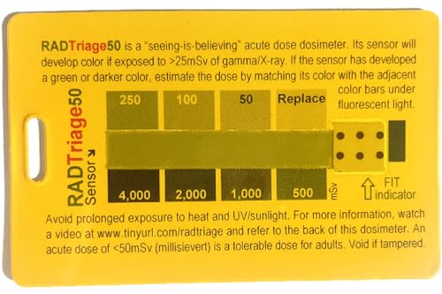 RADTriage Model50 Radiation Dosimeter & Self-indicating Instant Radiation Alert Dosimeters Practically Non-Destructible, Tamper Resistant, Tamper Evident Highly Reliable & Robust Emergency Dosimeter