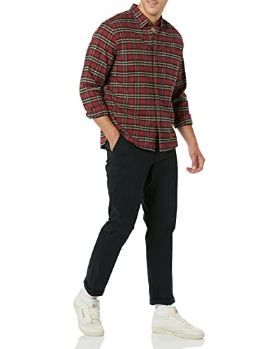 Goodthreads Men's Slim-Fit Long-Sleeved Stretch Oxford Shirt with Pocket, Burgundy Plaid, Large