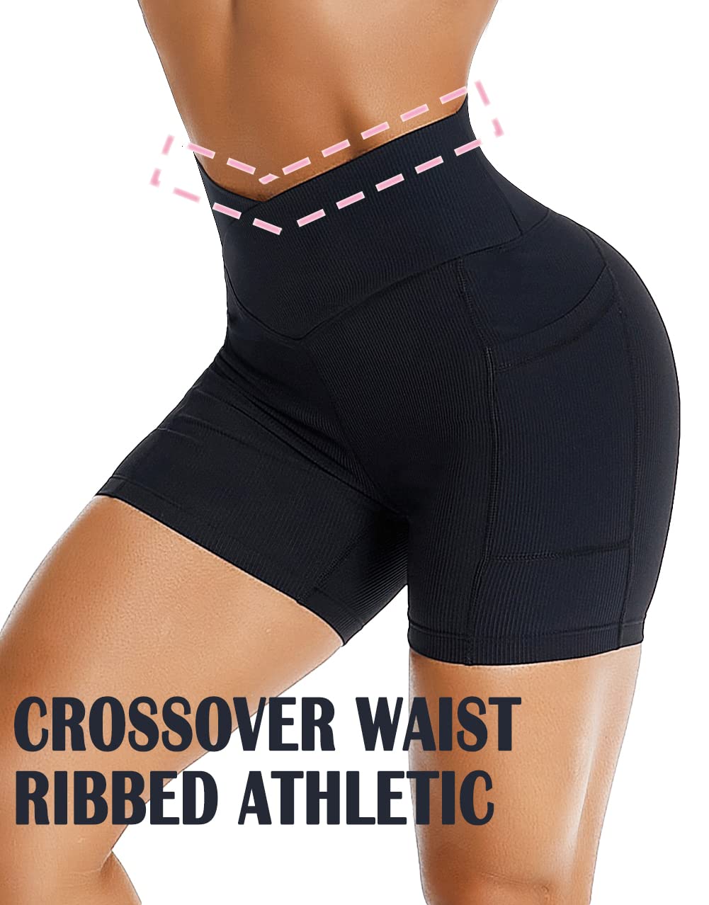 KIWI RATA Women V Cross Waist Workout Shorts Butt Lifting High Waisted Biker Shorts