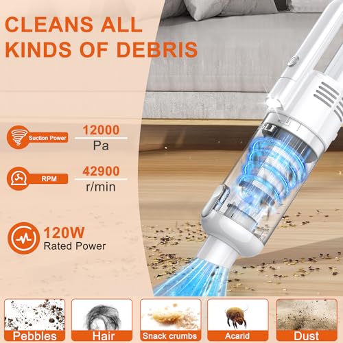Handheld Car Vacuum Cleaner Cordless, 12000PA Strong Suction Handheld Vacuum Cleaner, Portable Mini Car Hand Held Vacuum Cleaner Rechargeable for Home