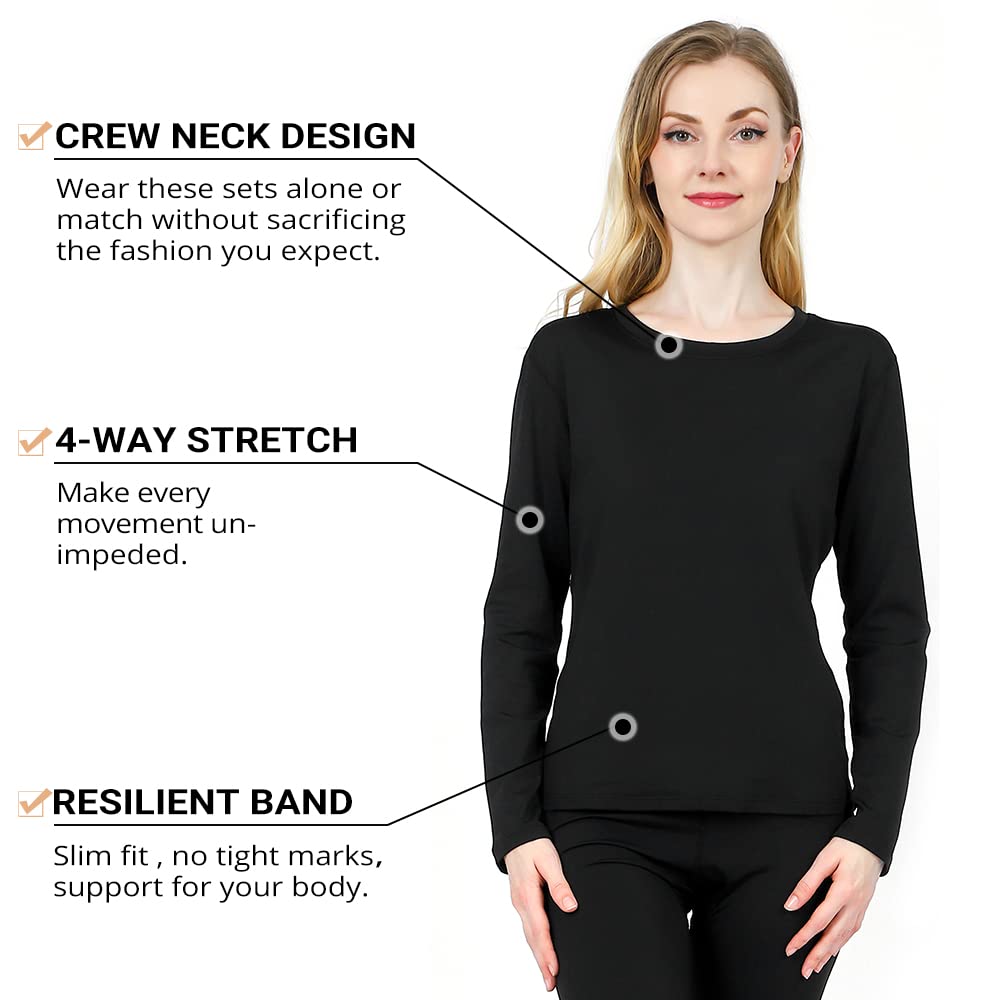 HEROBIKER Women's Thermal Underwear Set Long Johns Ultra Soft Thermal Pajama Top Bottom Black