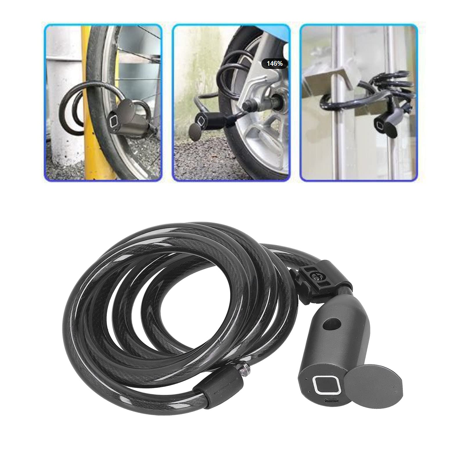 Jovenn Cable Lock, USB Rechargeable IP65 Waterproof Bike Lock for Door for Luggage for Office