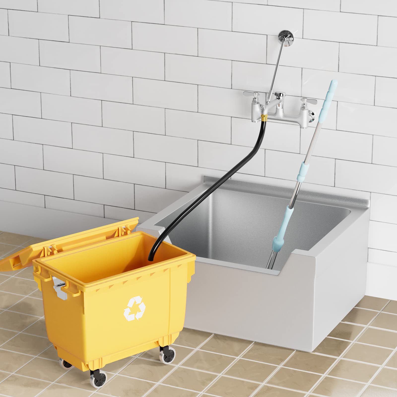 Mop Sink Faucet Service Sink Faucet with Vacuum Breaker, Pail Hook & Garden Hose Thread, 8" Adjustable Center