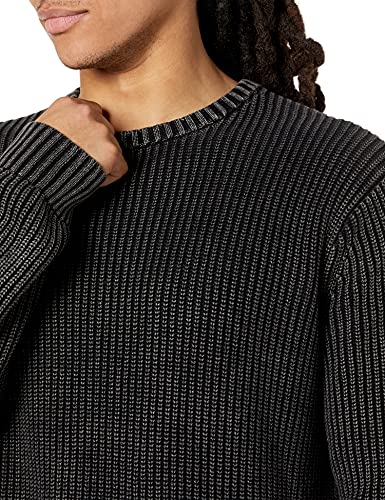 Goodthreads Men's Soft Cotton Rib Stitch Crewneck Sweater, Washed Black, Large