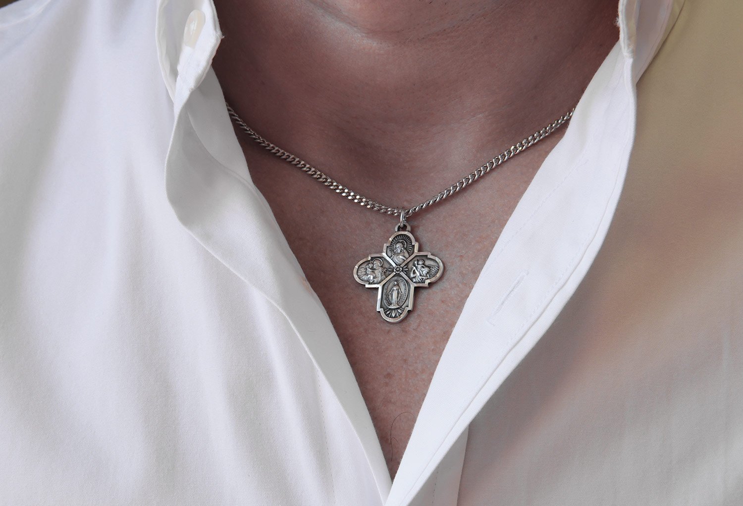 Heartland Store 4 Way Cross .925 Sterling Silver Pendant + 24 Inch Rhodium Plated Chain & Clasp
