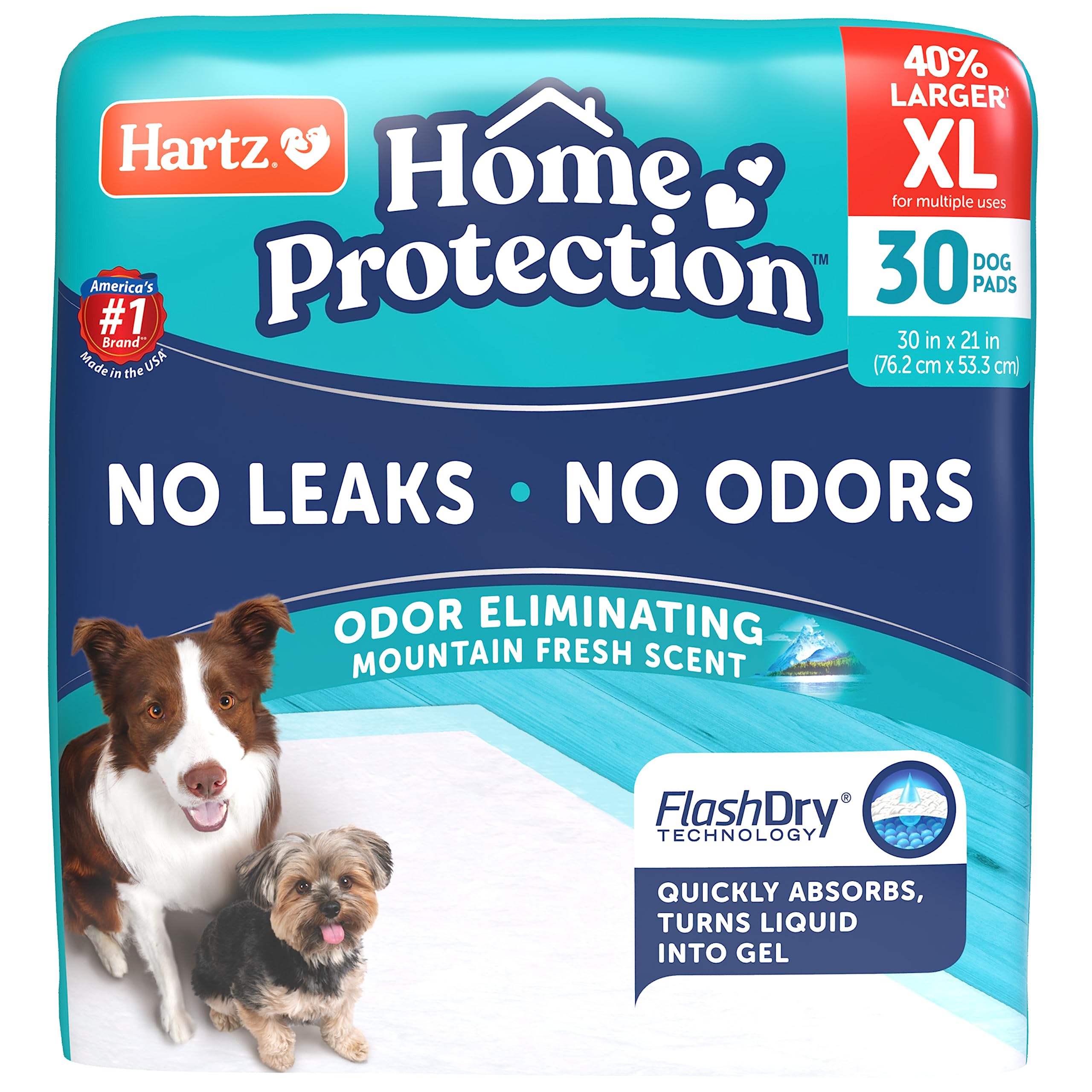 Hartz Home Protection Mountain Fresh Scented Dog Pads, XL 30 Count, Super Absorbent & Won't Leak, Odor Eliminating