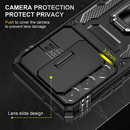 THMEIRA Samsung Galaxy S21 Ultra Case, Armor Phone Case for Samsung S21 Ultra with Screen Protector [Soft 2 Pcs] with Camera Cover, Galaxy S21 Ultra Magnetic Ring Case Anti-Fall Drop Protection, Black