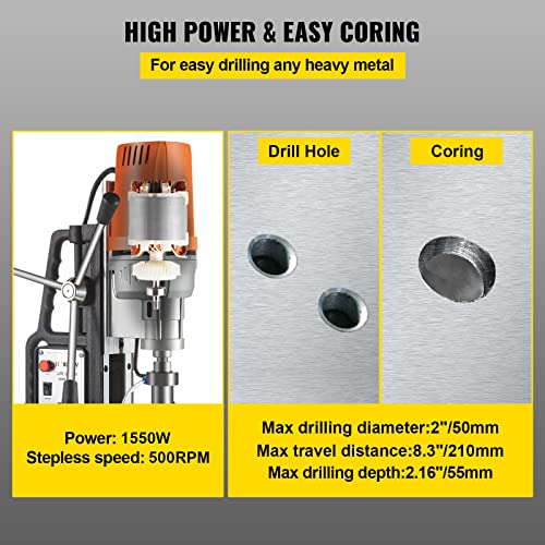 Mophorn 1550W MD50 Magnetic Drill 500 RPM Spindle Speed Electric Magnetic Drilling System with 2 Inch Boring Diameter and 2900 LBS Magnet Force