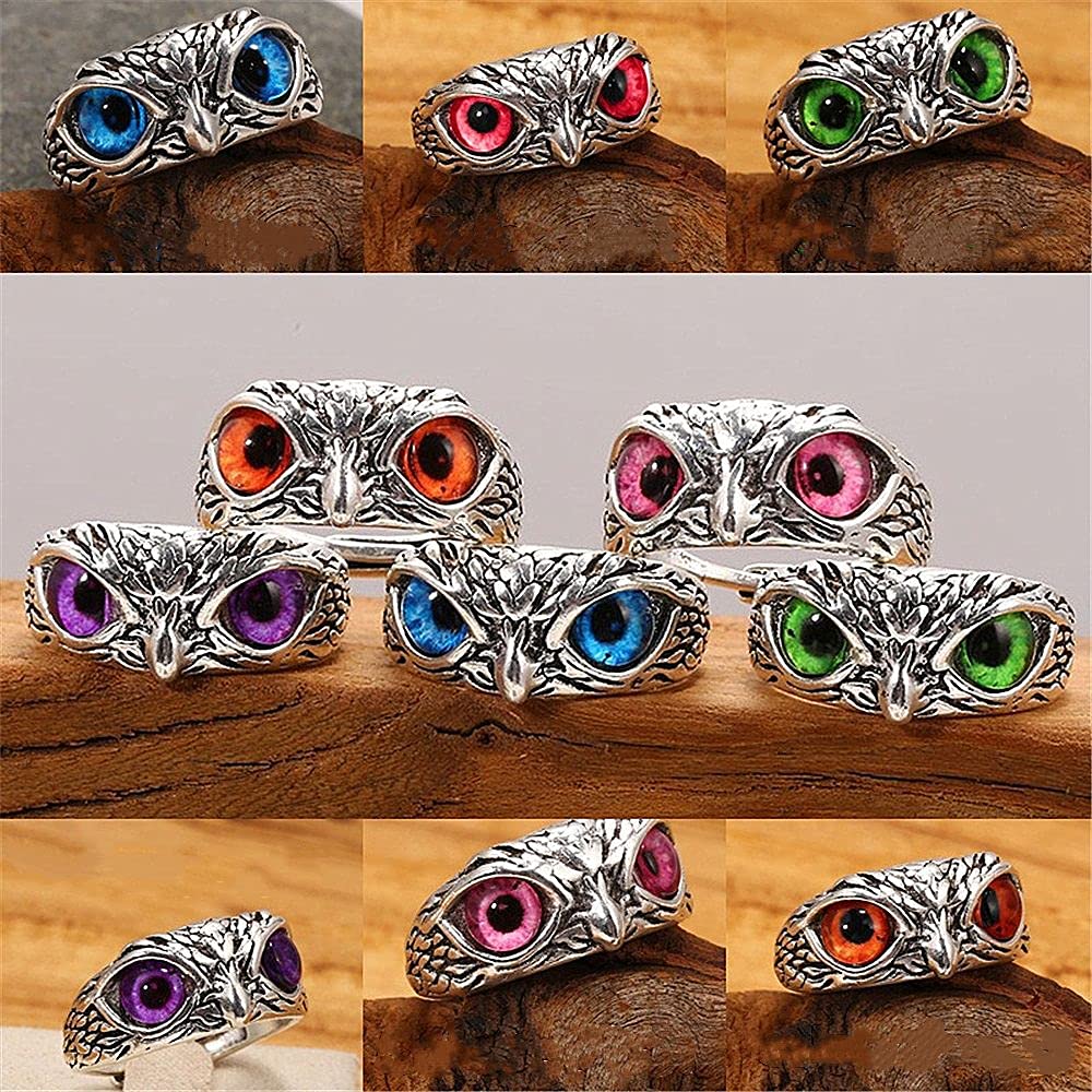 okdeals Owl Eye Lovers Vintage Ring Mother's Day Jewelry Retro Animal Style Open Adjustable(green)