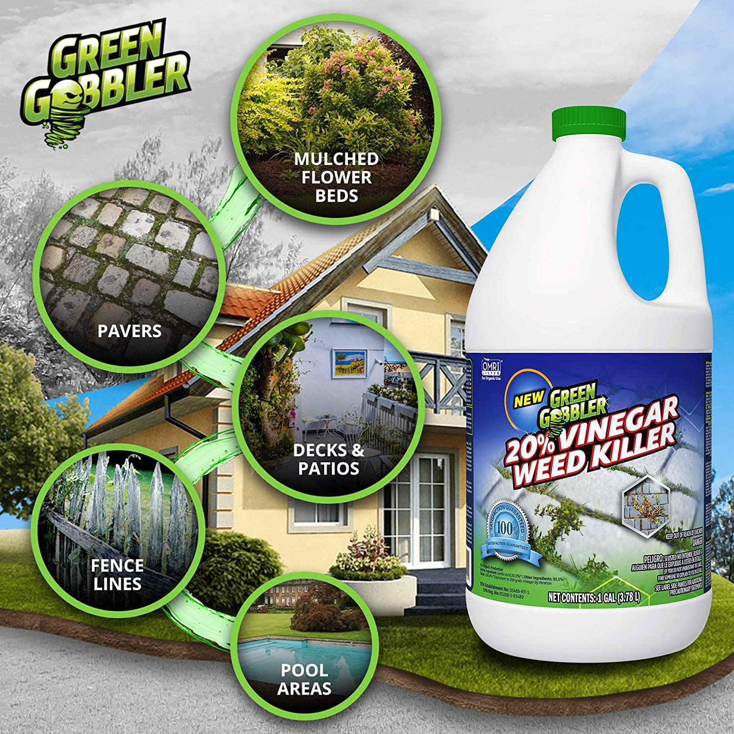 Green Gobbler 20% Vinegar Weed & Grass Killer | Natural and Organic | 1 Gallon | Glyphosate Free Herbicide | Refill