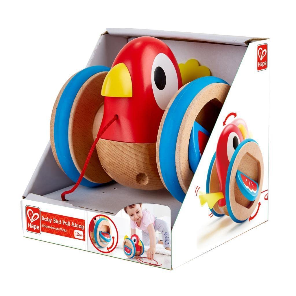 Hape Baby Bird Pull-Along | Wooden Wobbling & Flapping Pull Toddler Toy, Bright Colors Multicolor, L: 5.2, W: 5, H: 4.8 inch