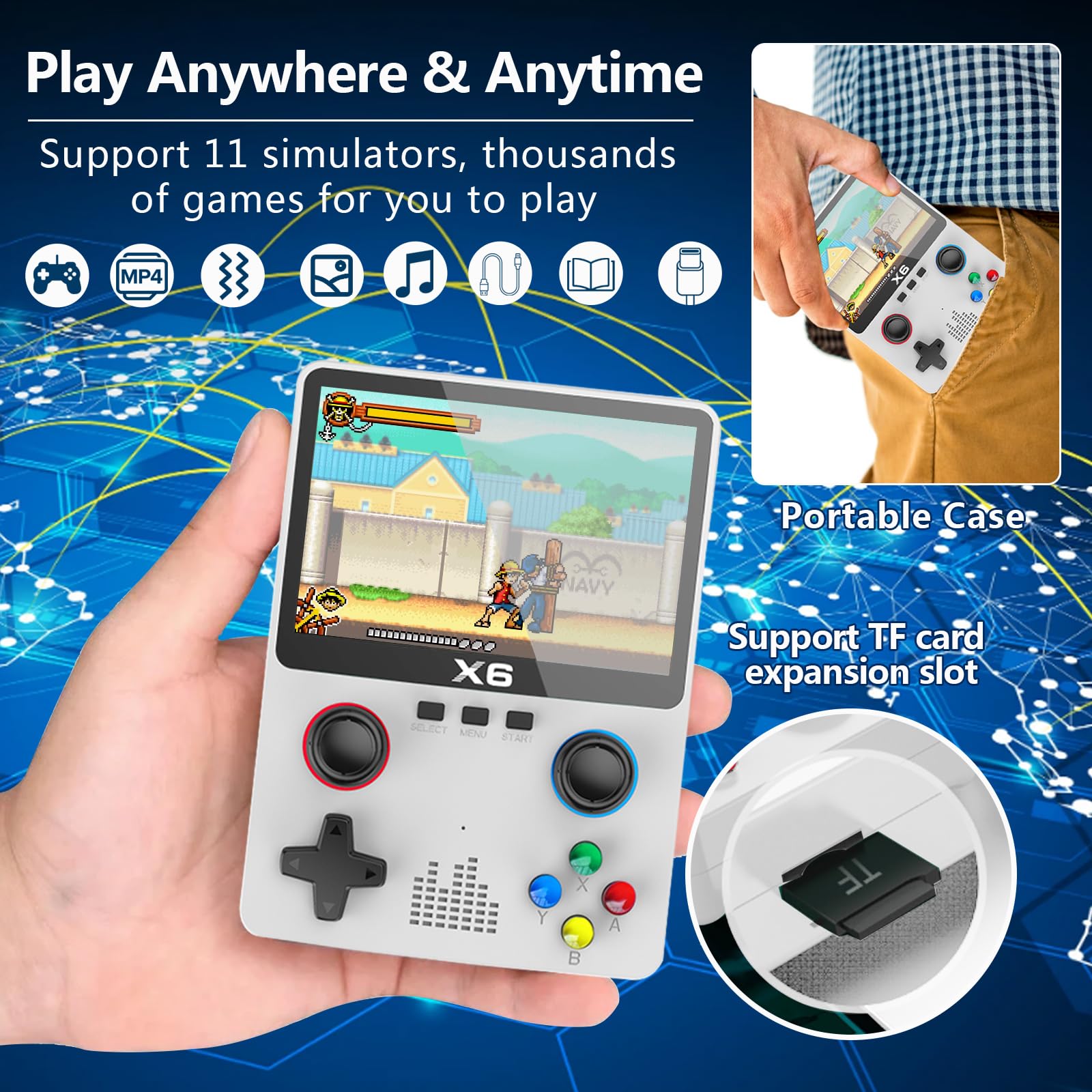Handheld Retro Game Console with 32G TF Card ,Preloaded 10,000+ Games, Retro Gaming Console Supported 11 Emulators 3.5-inch IPS Screen (White)
