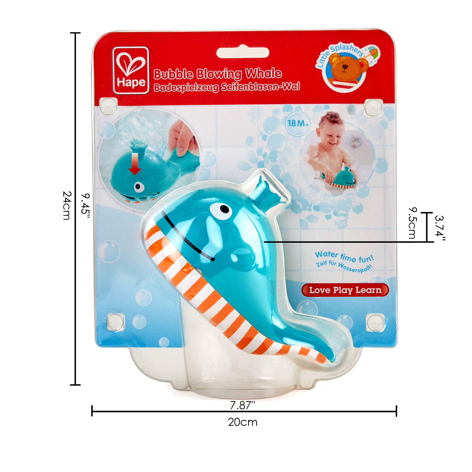 Hape Bubble Blowing Whale | Baby Squirt Toy for Bath Time Play, Blue, L: 5.7, W: 3.5, H: 3.5 inch