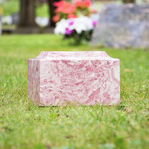 Wild Rose Classic Cultured Marble Cremation Urn for Ashes, Pink, Red, Adult Sized Cremation Urn for Human Ashes, Ground Burial, Home Memorial and Funeral Cremation Urn