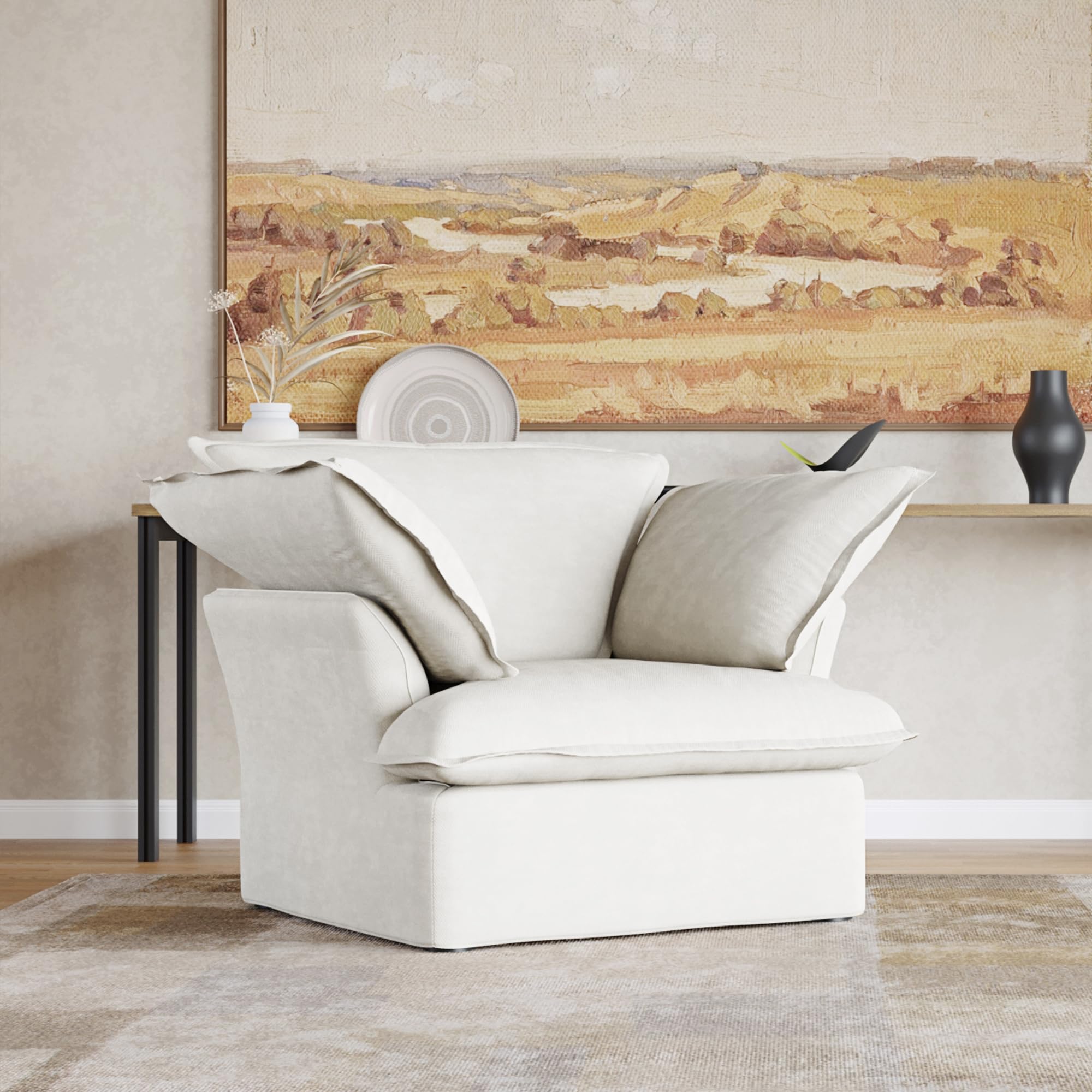 Sdorens 43.3" Single Sofa Chair, Modern Comfy Sofa Couch with Thick Cushion, Down Filled Single Accent Chair Deep Seat Couches for for Small Spaces Living Room Bedroom Office Apartment, White