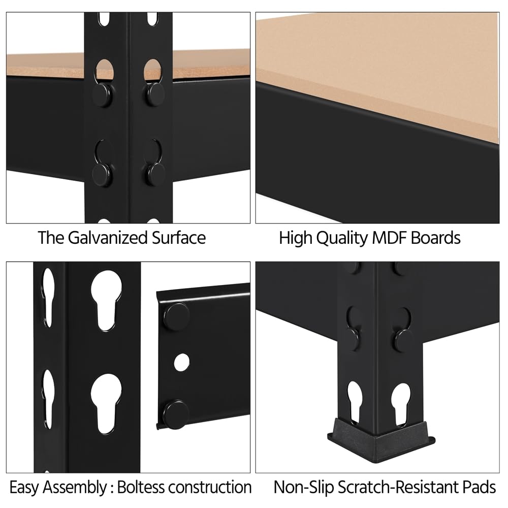 TTUDUSDP 5-Shelf Boltless & Adjustable Steel Storage Shelf Unit, Black, Holds up to 330 lb Per Shelf, 3 Pack