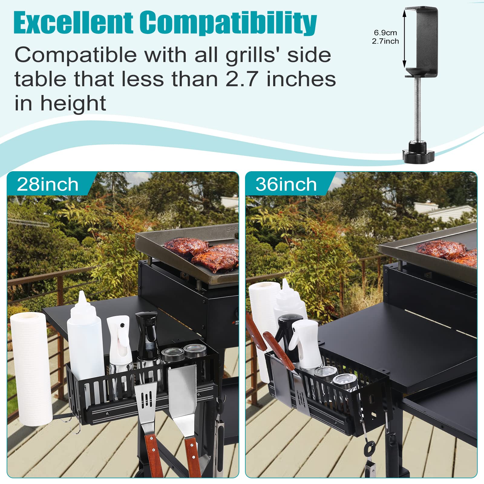 HEATCHEER Griddle Caddy for 28"/36" Blackstone Griddles with Magnetic Tool Holder, No Drilling Space Saving Grill Accessories with Paper Towel Holder, Blackstone Griddle Accessories Caddy for Outdoor